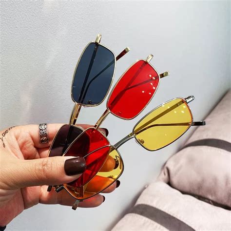 Óculos de Sol Vintage Retangular Proteção UV Unissex Preto Vermelho Amarelo Rosa Shopee Brasil