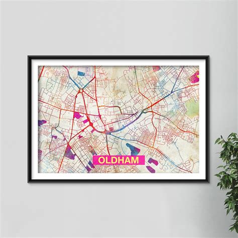 Oldham Map Original Art Print City Street Map Of Oldham Etsy