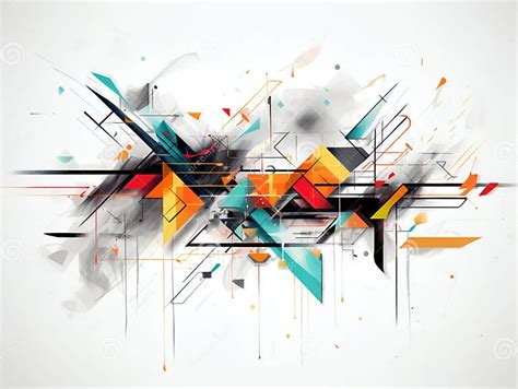 Multicolored Geometric Linear Combination On White Background Stock
