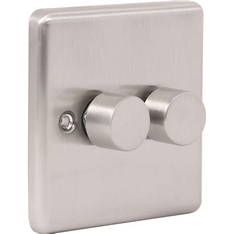 Brushed Steel 2 Gang 400w Dimmer Switch W23bs United Electrical Products