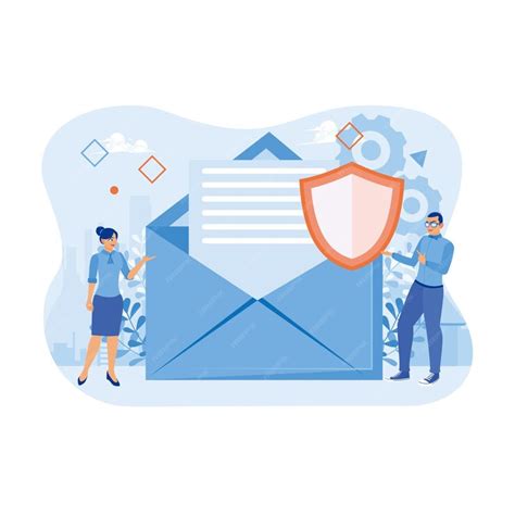 A Man And Woman Are Standing Near A Large Envelope With A Shield Safely