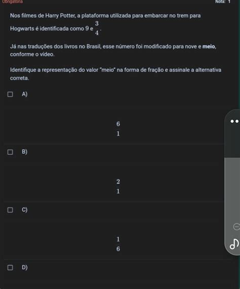 Solved Obrigatória Nota 1 Nos Filmes De Harry Potter A Plataforma