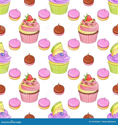 Strawberry Chocolate And Blueberry Lemon Cupcakes And Meringues Vector