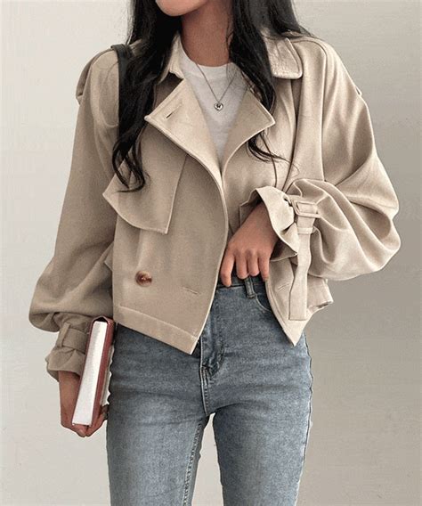 최저가보장~ 가을 느낌 물씬 베이직한 투버튼 숏 트렌치 자켓 에이블리