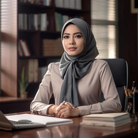 Premium Ai Image A Woman Sits At A Desk With A Laptop And Books