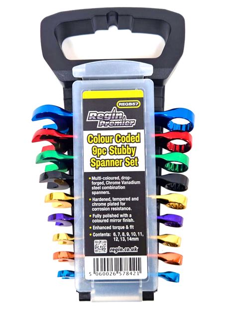 9 Pc Colour Coded Stubby Spanner Set 6 14mm Crv Steel Regin Products Ltd