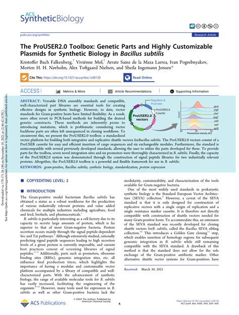 Pdf The Prouser2 0 Toolbox Genetic Parts And Highly Customizable