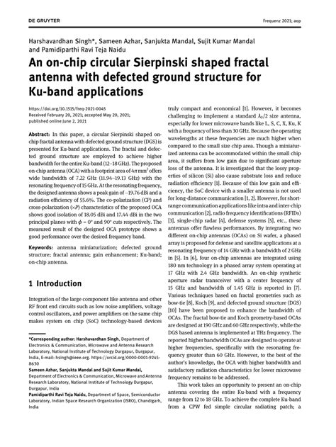 Pdf An On Chip Circular Sierpinski Shaped Fractal Antenna With