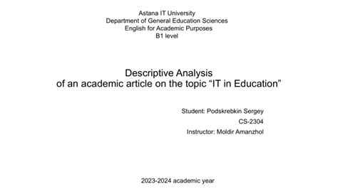 It In Education Article Analysis Presentation