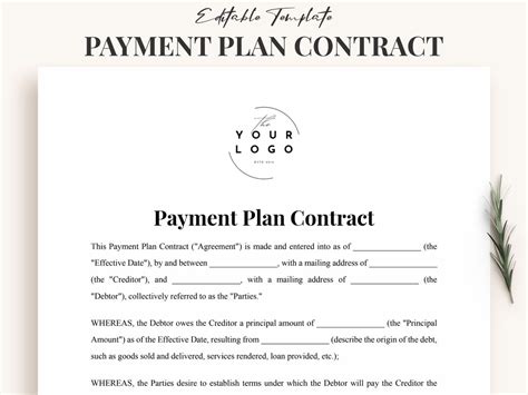 Customizable Payment Plan Contract Template Easy To Use Financial