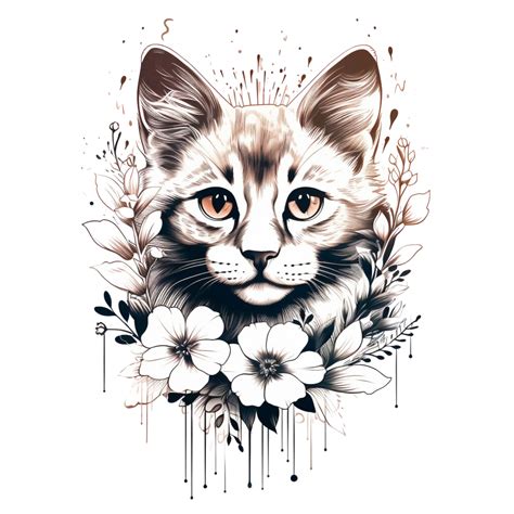 Tattoo Design Cat Digital Art Print Digital Download Printable Etsy