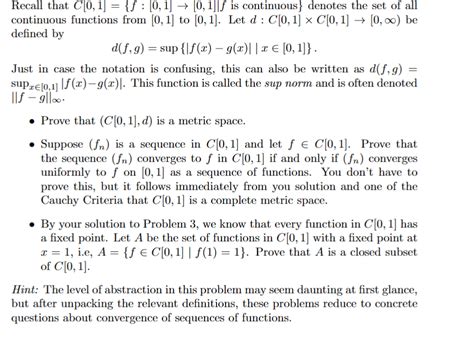 Solved Recall That C 01 F 01 → 01 ∣f Is Continuous