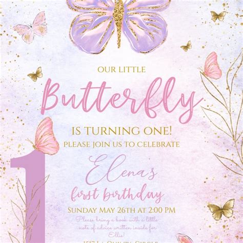 Butterfly First Birthday Invitation Editable Pastel Butterfly Invite