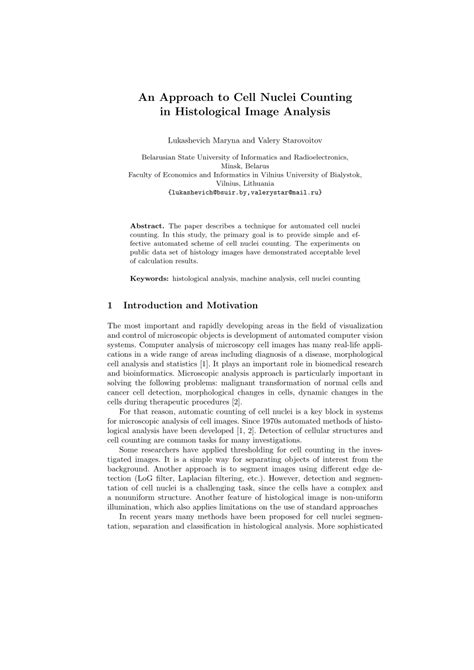Pdf An Approach To Cell Nuclei Counting In Histological Image Analysis