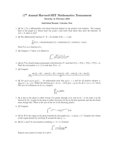 Feb 2009 Problems Pdf Derivative Function Mathematics