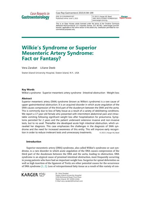 Pdf Wilkies Syndrome Or Superior Mesenteric Artery Syndrome Fact Or