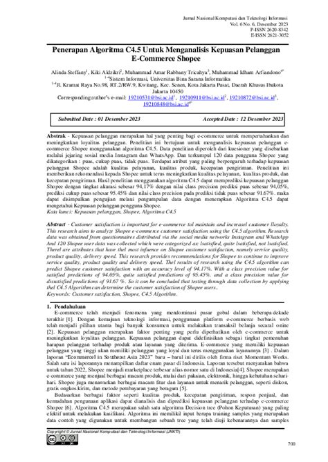 Pdf Penerapan Algoritma C4 5 Untuk Menganalisis Kepuasan E Commerce