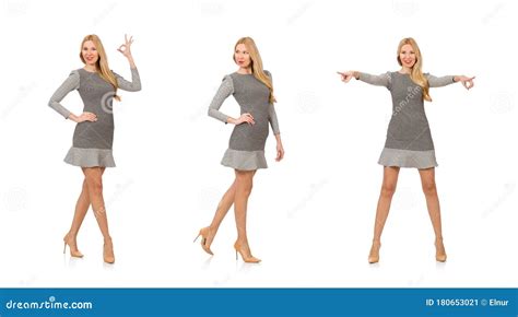 Blond Girl In Polka Dot Dress Isolated On White Stock Image Image Of