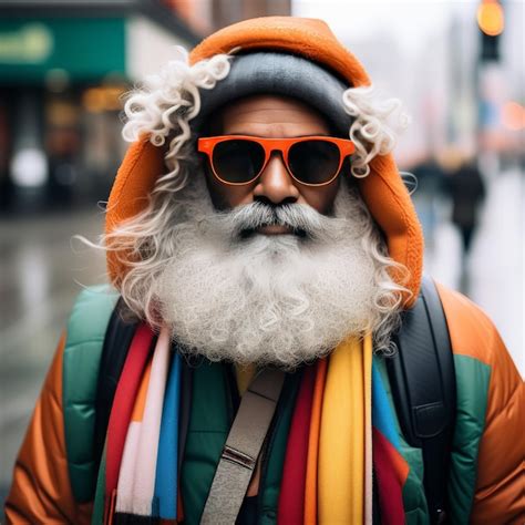 Premium Photo Portrait Of Handsome Smiling Bearded Man Wearing