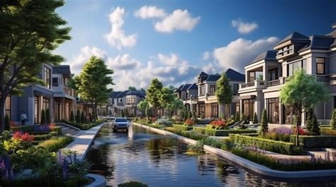 Ideas de diseño de arquitectura de barrio de lujo 3d Foto Premium
