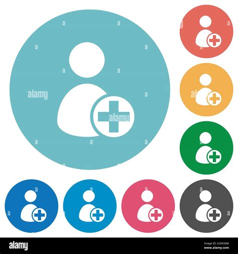 Flat Add New User Icon Set On Round Color Background Stock Vector Image