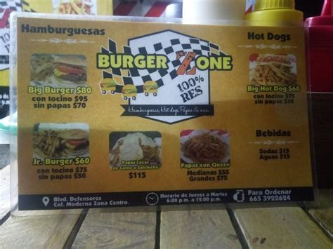 Menu At Burger Zone Restaurant Tecate
