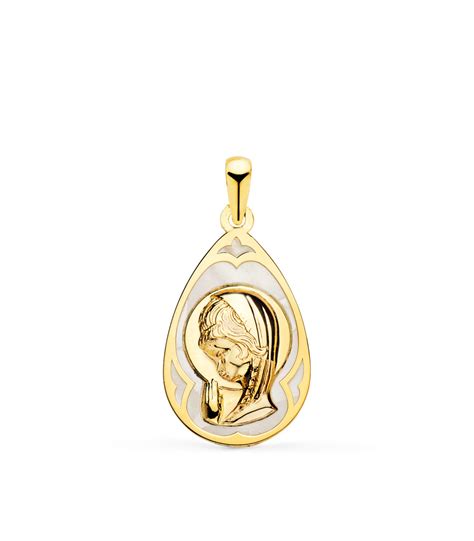 Médaille Nacre Vierge Enfant Goutte Or 18 K 19 mm Alda