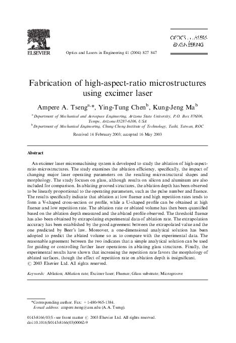 Pdf Fabrication Of High Aspect Ratio Microstructures Using Excimer Laser