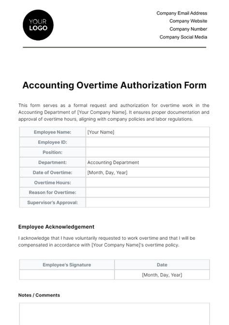 Free Accounting Overtime Authorization Form Template To Edit Online