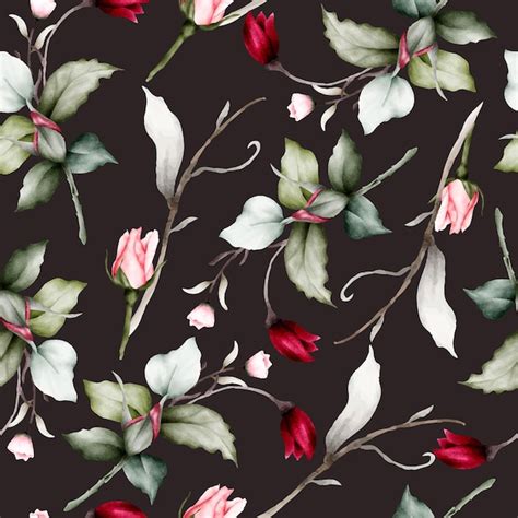 Premium Vector Elegant Watercolor Maroon Roses Flower Seamless Pattern