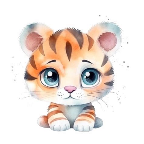 Premium Photo Watercolor Illustration Of A Tiger Cub