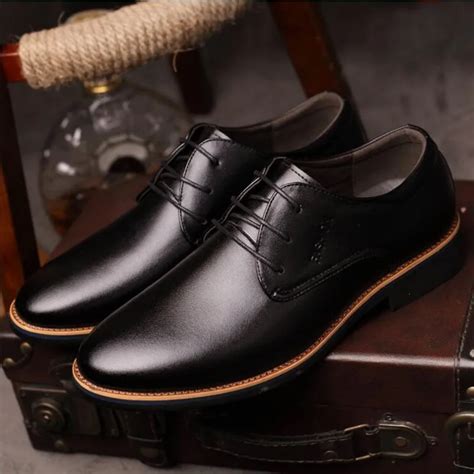Muhuisen Men Dress Shoes Square Toe Gentlemen Leather Shoes Trendy
