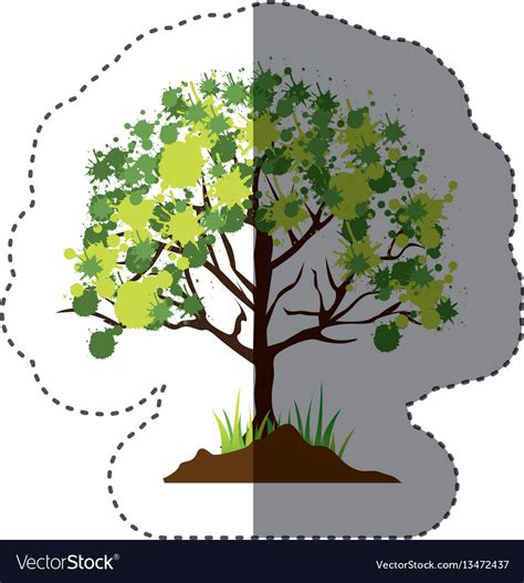 Sticker Colorful Silhouette With Leafy Tree Vector Image