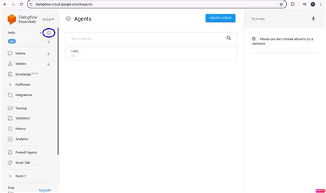 Dialogflow Creating First Agent
