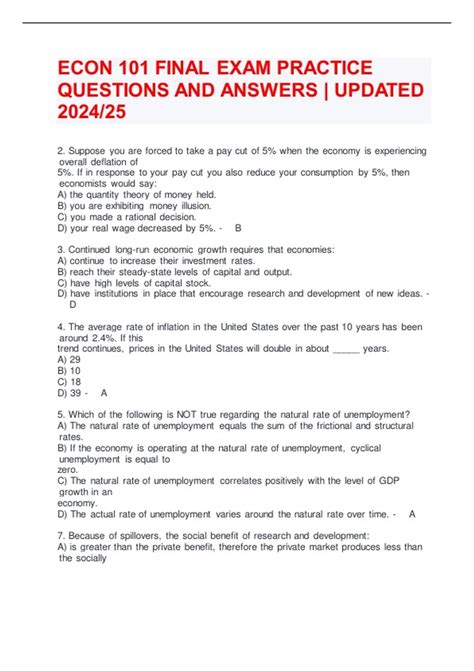 Econ 101 Final Exam Practice Questions And Answers Updated 2024
