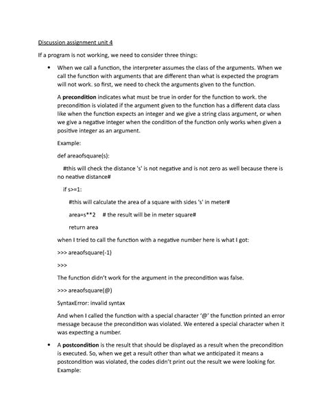 Discussion Assignment Unit 4 Cs1101 Discussion Assignment Unit 4 If A Program Is Not Working