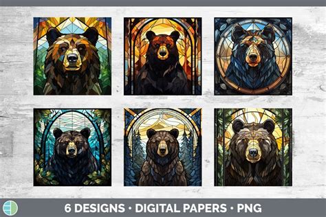 Stained Glass Black Bear Paper Backgrounds Digital Scrapbo