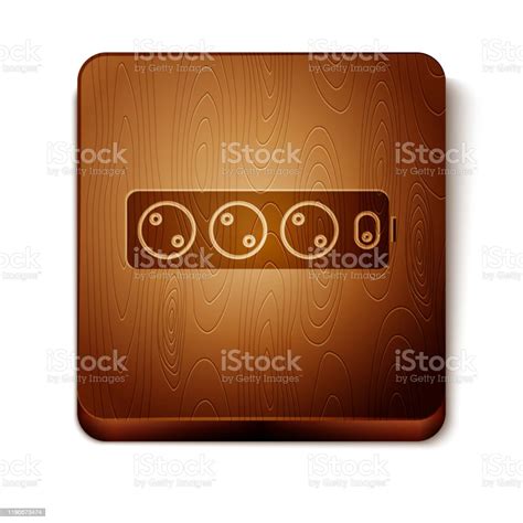 白い背景に隔離されたブラウン電気延長コードのアイコン電源プラグソケット木製の正方形のボタンベクトルイラストレーション つながりのベクター