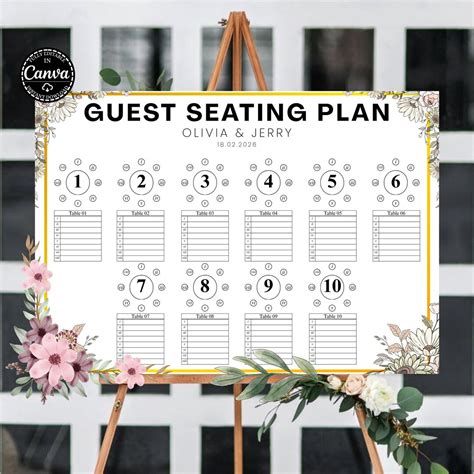 Wedding Seating Chart Template Round Table Guest Planner Editable