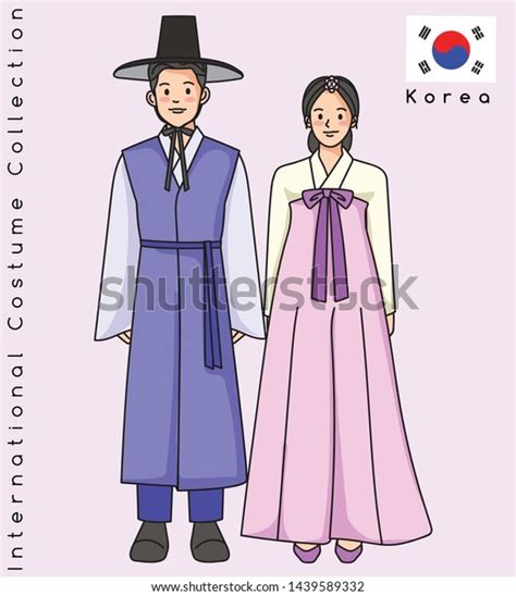 Korea Cute Asian Couple Traditional Clothes 스톡 벡터로열티 프리 1439589332