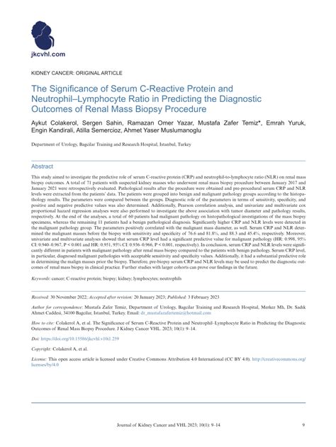Pdf The Significance Of Serum C Reactive Protein And Neutrophillymphocyte Ratio In Predicting