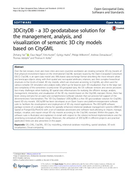 Pdf 3dcitydb A 3d Geodatabase Solution For The Management Analysis