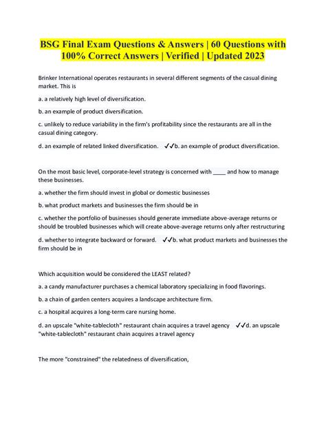 BSG Final Exam Questions Answers 60 Questions With 100 Correct