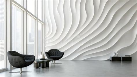Chic Modern Interior With Sculptural Wavy Wall And Designer Furniture