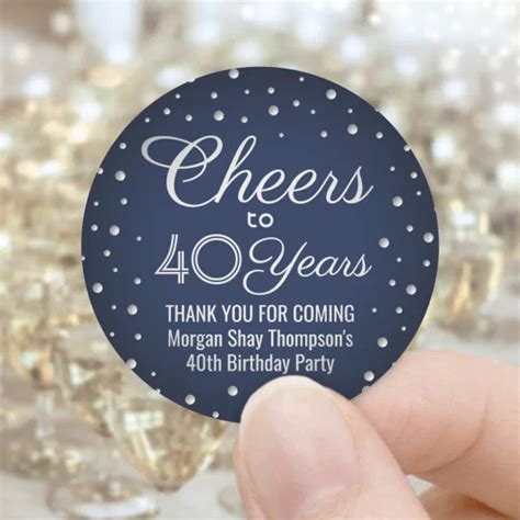 Any Birthday Cheers Navy Blue And Silver Confetti Classic Round Sticker