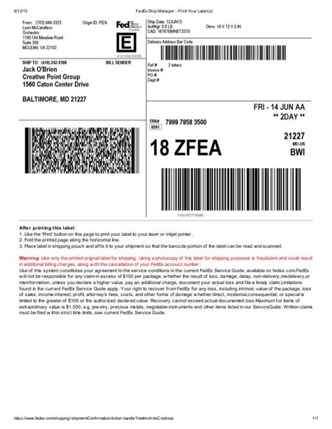Fedex Door Tag Printable