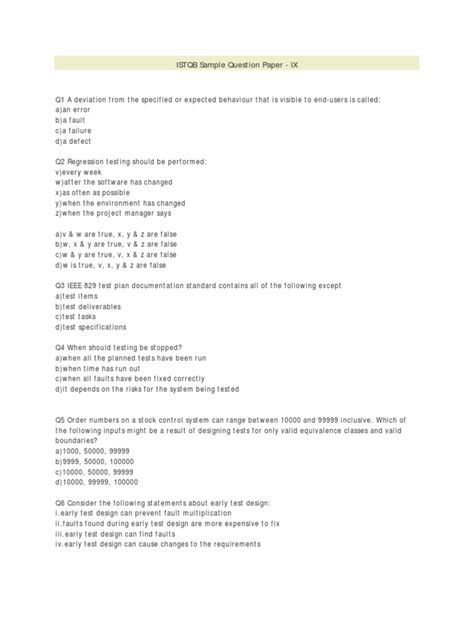 Istqb Sample Question Paper Ix Pdf Software Testing C Programming Language