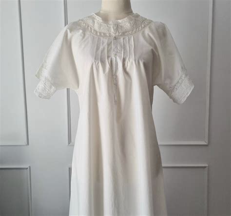 Antique 1900s Edwardian Cotton Lace Nightgown Medium Etsy