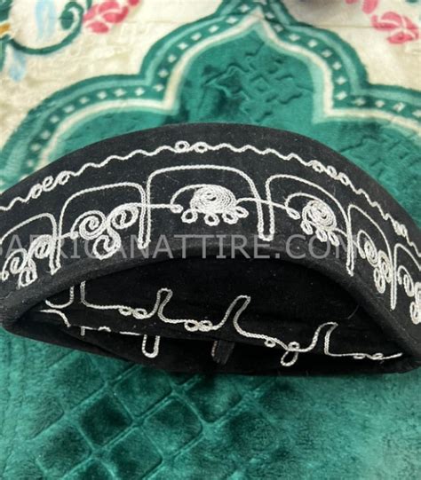 African Traditional Embroidered Black Color Kufi Prayer Cap For Men