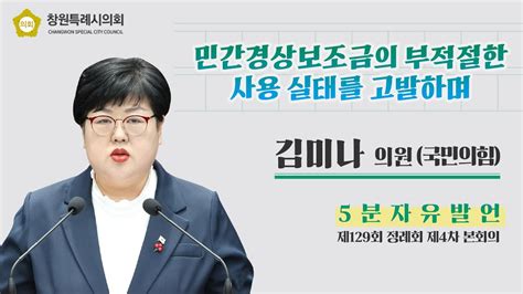 [5분 자유발언] 김미나 의원 민간경상보조금의 부적절한 사용 실태를 고발하며 Youtube